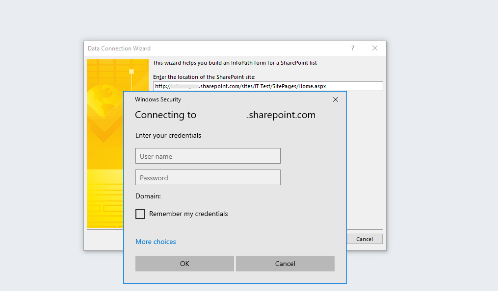 InfoPath can't open list or site & keeps asking for credential | Microsoft Community Hub